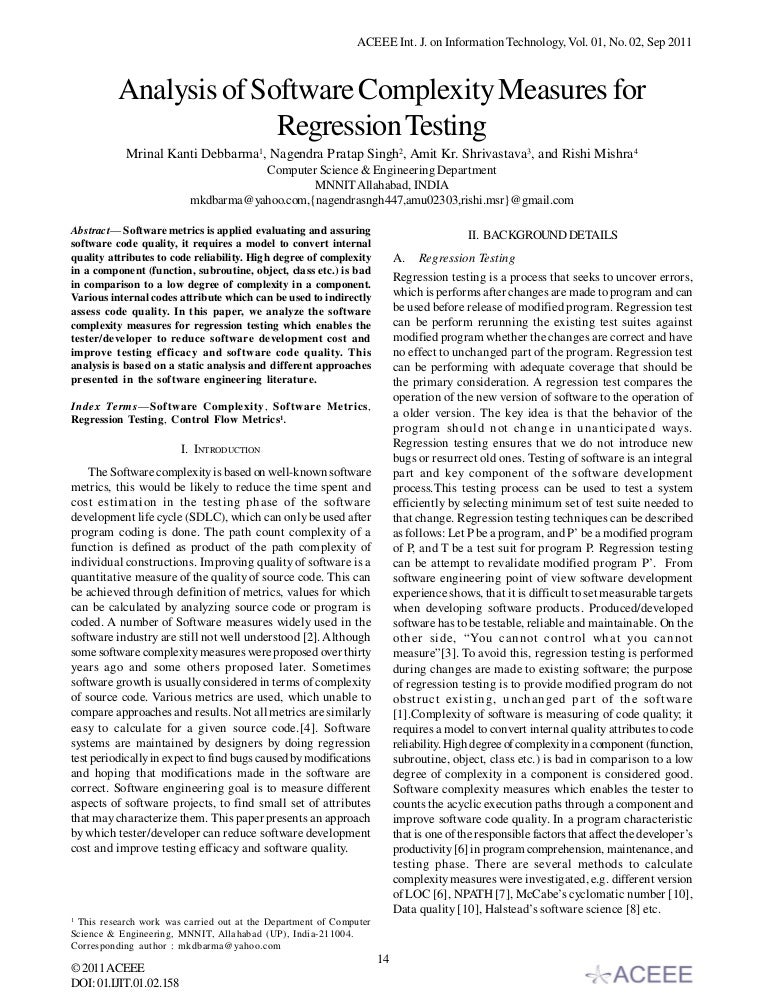 Analysis Of Software Complexity Measures For Regression Testing