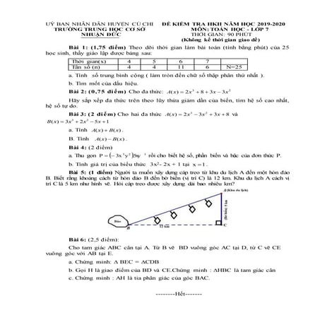 Đề Thi HK2 Toán 7 - THCS Nhuận Đức | PDF
