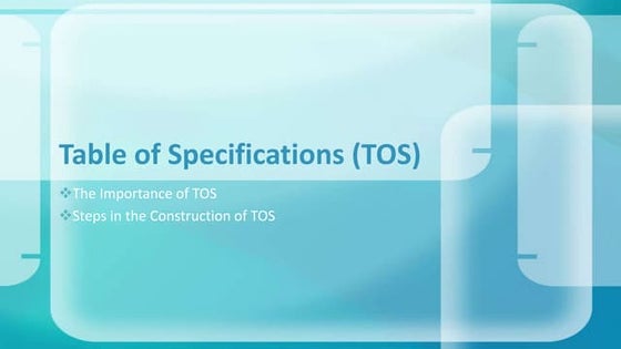 Table Of Specification Pptx Standardized Testing Educational Assessment