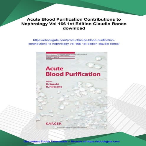 Acute Blood Purification Contributions to Nephrology Vol 166 1st ...