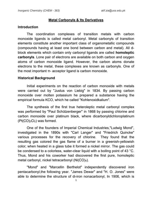 Metal Carbonyls | PPTX