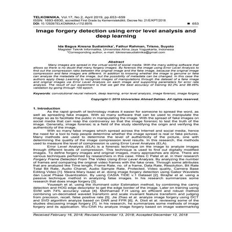Image Forgery Detection Using Error Level Analysis And Deep Learning Pdf