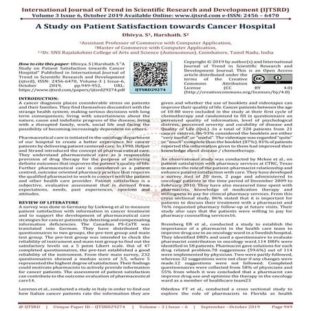 A Study on Patient Satisfaction towards Cancer Hospital | PDF
