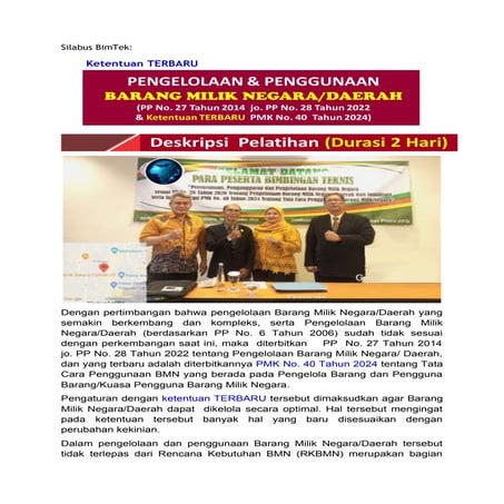 Silabus BimTek *(Ketentuan TERBARU) Pengelolaan dan Penggunaan BARANG MILIK NEGARA & MILIK ...