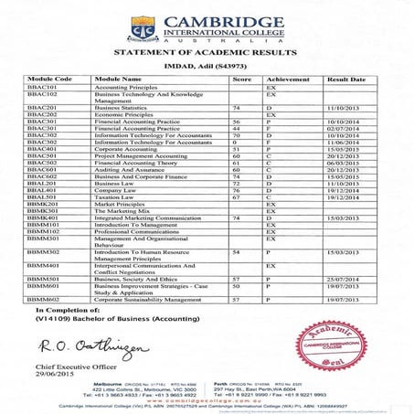 Degree Transcript | PDF