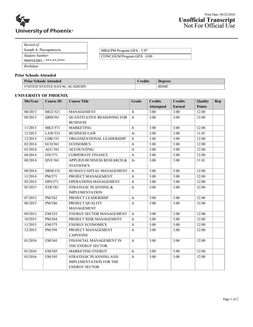 UOP Unofficial transcripts | PDF | Educational Assessment | Education