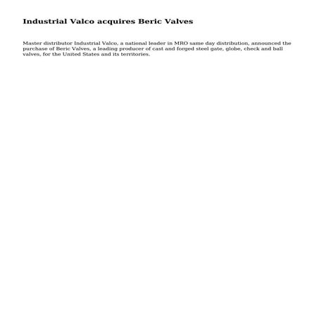 Industrial Valco acquires Beric Valves | PDF