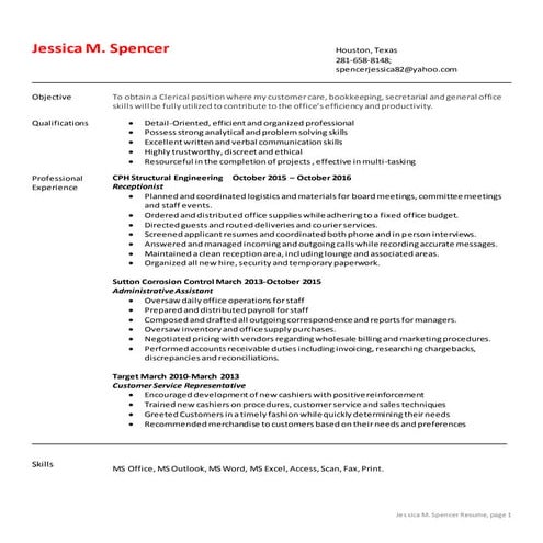 JESSICA SPENCER RESUME | DOCX | Resume Writing and Advice | Job Search