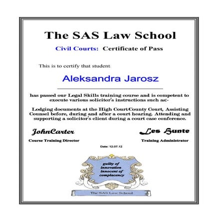 Certificate - SAS Law court training | PDF