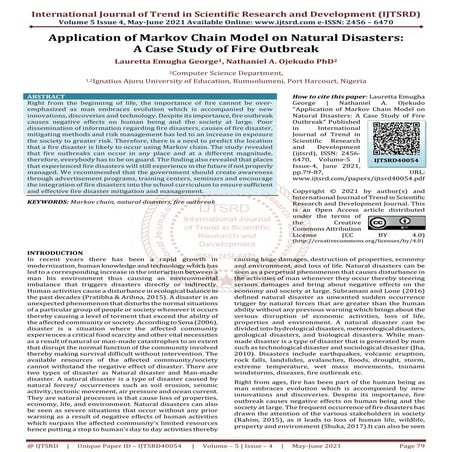 Application of Markov Chain Model on Natural Disasters A Case Study of Fire Outbreak | PDF ...
