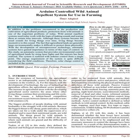Arduino Controlled Wild Animal Repellent System for Use in Farming | PDF