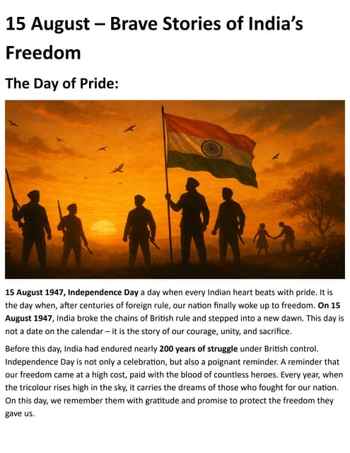 Independence Day Stories for Kids: Tales of Bravery and Freedom | PDF ...