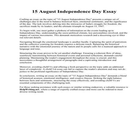 15 August Independence Day Essay. Central Washington University | PDF