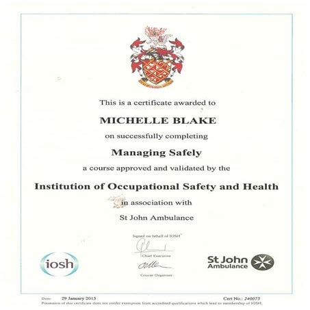 IOSH Certificate of Incorporation - Orion Health | PDF