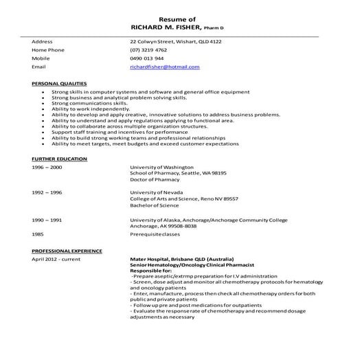 Richard Fisher resume | DOCX