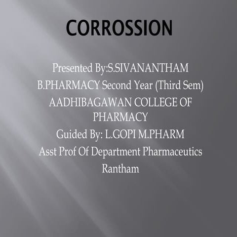 Pharmaceutical Engineering Corrosion Pptx