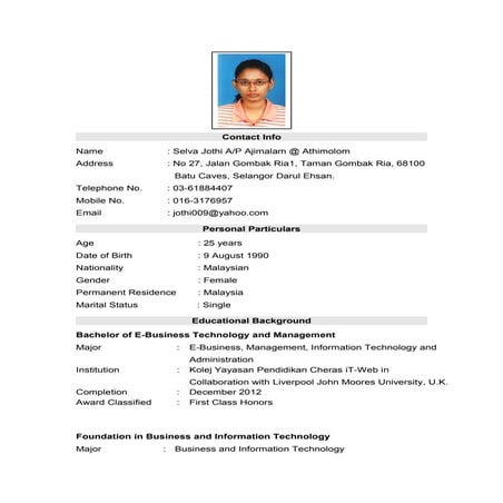 Jothi resume | DOC