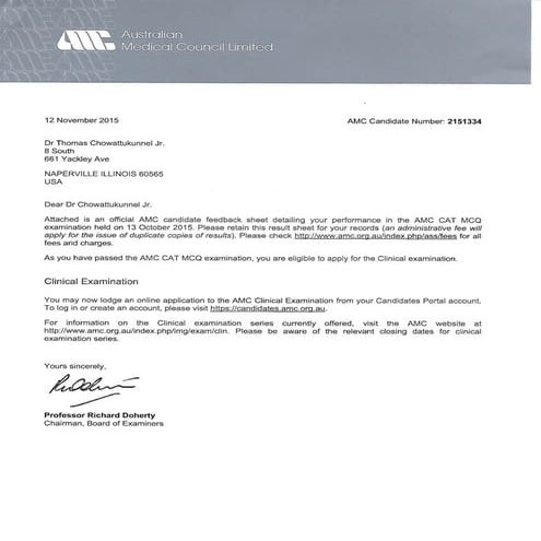 AMC Part 1 Pass letter | PDF