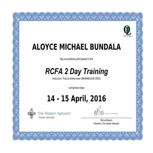Certificate-RCFA 2 Day Training-202 | PDF