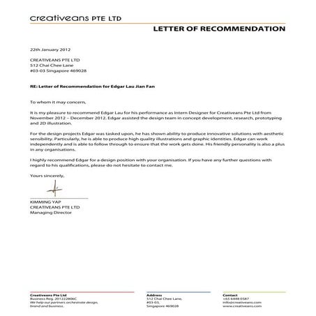 CREATIVEANS_LETTER OF RECOMMENDATION_EDGAR LAU | PDF