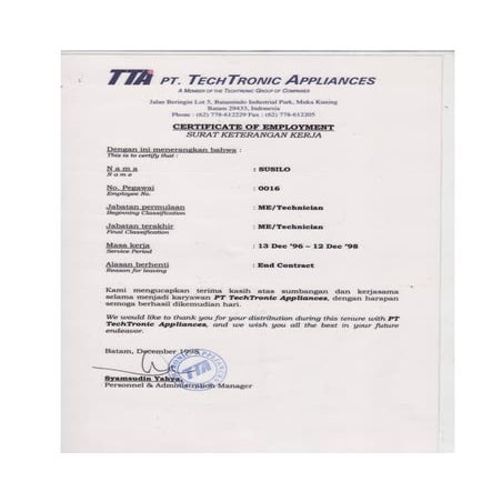 Certificate of PT. TTA | DOC