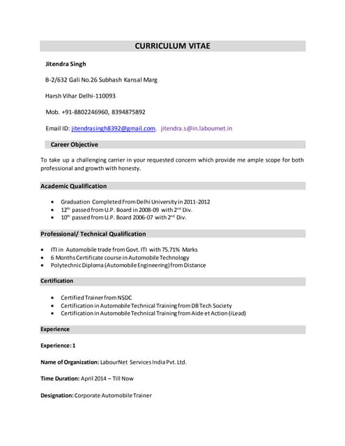 NOOR_Exprnc ITI Resume | DOC | Careers