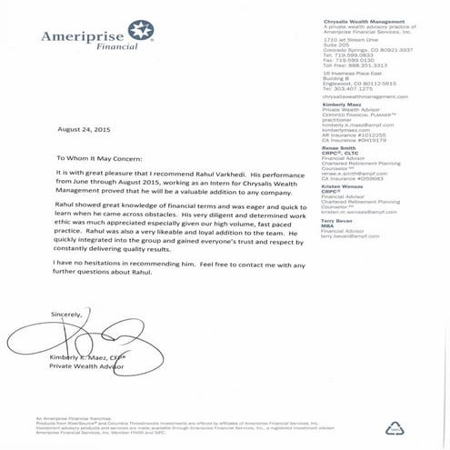 Ameriprise Financial Recommendation Letter (08:26:15) | PDF