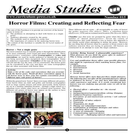 The Psychology of Fear - Why We Love Horror Movies | PDF