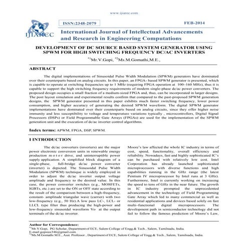 Development Of Dc Source Based System Generator Using Spwm For High Switching Frequency Dcac 9954