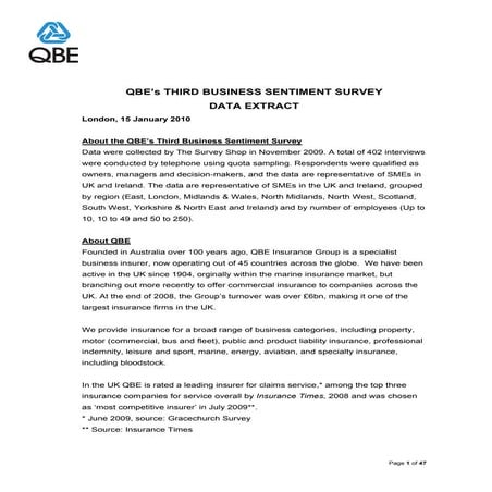 15 jan 10.qbe business sentiment survey jan 2010 - data extract | PDF ...
