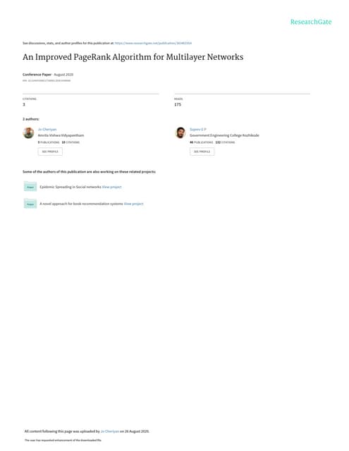 An Improved Pagerank Algorithm For Multilayer Networks Pdf