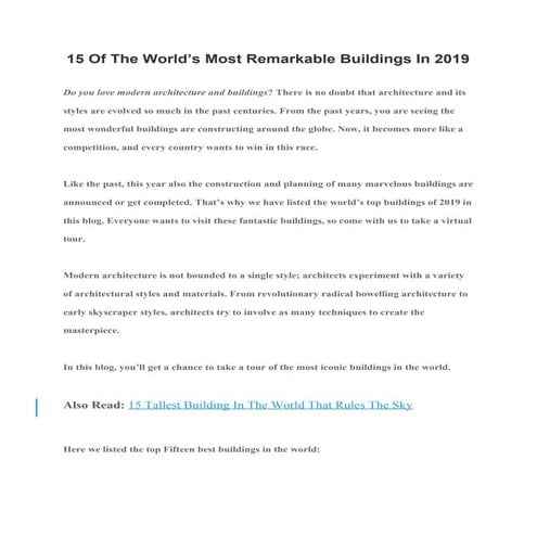 15 of the worlds most remarkable buildings in 2019 | PDF | Civil ...