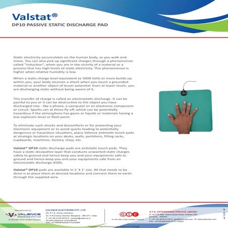 Valence Valstat DP10 Passive Static Discharge Pad | PDF