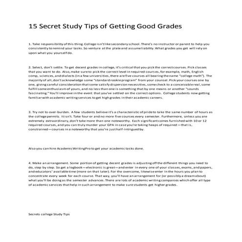 15 secret study tips of getting good grades | DOCX