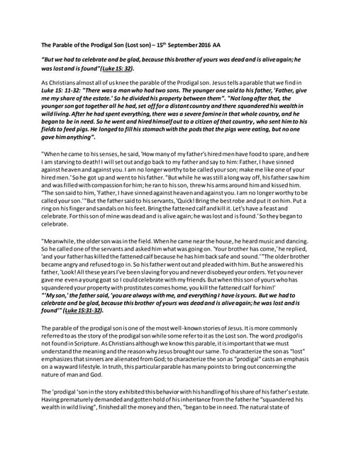 PARABLE OF THE PRODIGAL SON.docx | Christianity | Religion & Spirituality