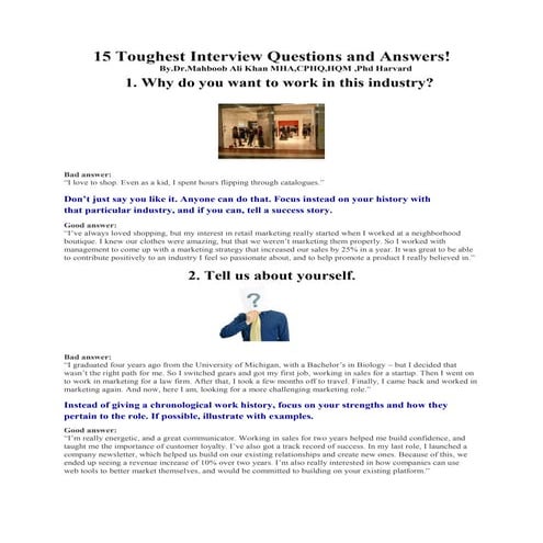15 toughest interview questions and answers by Dr.Mahboob ali khan Phd Harvard | PDF | Resume ...