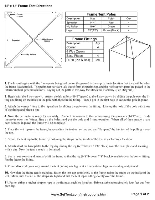 10 x 10 Frame Tent Installation Instructions | PDF