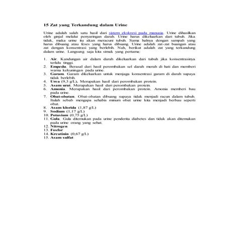 15 zat yang terkandung dalam urine | DOCX