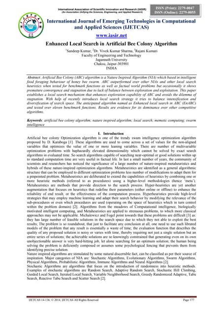 Enhanced Local Search In Artificial Bee Colony Algorithm Pdf