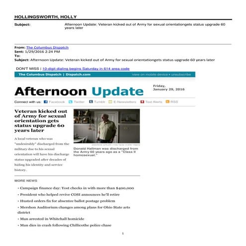 16.1.29 columbus dispatch afternoon update - area code overlay | PDF | Olympic Sports | Sports