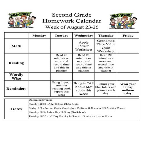 Second grade homework week 2 | PDF