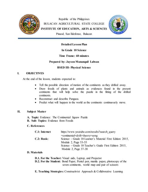 Continental drift theory evidences Activity sheet | DOCX | Geology ...
