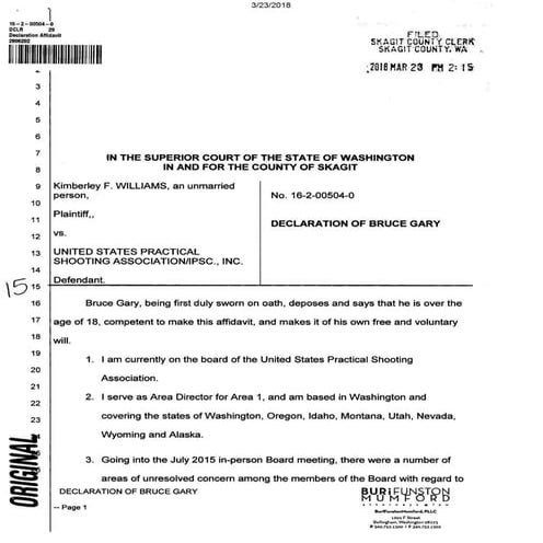 Kim Williams v USPSA - Declaration of Bruce Gary | PDF