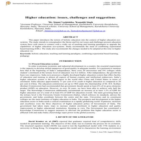 Higher education: issues, challenges and suggestions | PDF