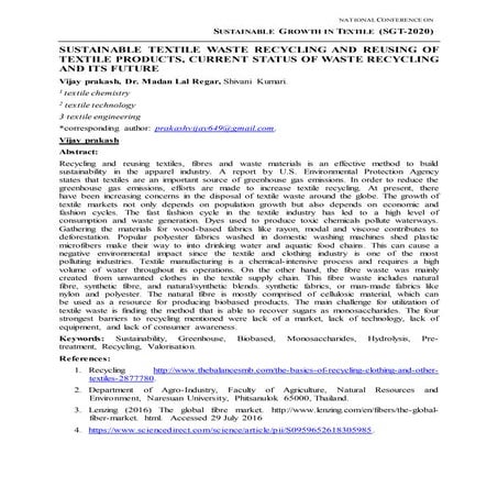 16. SUSTAINABLE TEXTILE WASTE RECYCLING AND REUSING OF TEXTILE PRODUCTS ...