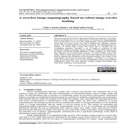 A coverless image steganography based on robust image wavelet hashing | PDF
