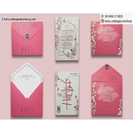 Kartu Undangan Model Single Hardcover + Amplop Cute Pink Flower | PPT