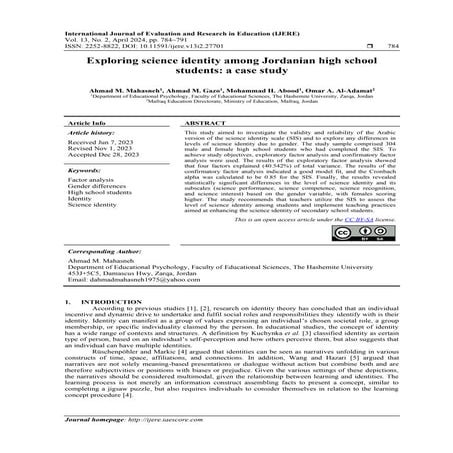 Exploring science identity among Jordanian high school students: a case ...