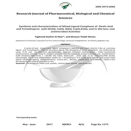 Synthesis and characterization of Mixed-Ligand Complexes of Oxalic Acid and Trimethoprim with Mn ...
