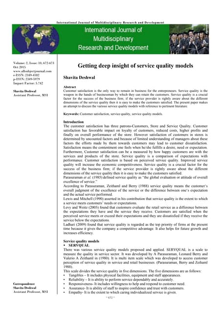 A Conceptual Model Of Service Quality And Its Implications For Future ...